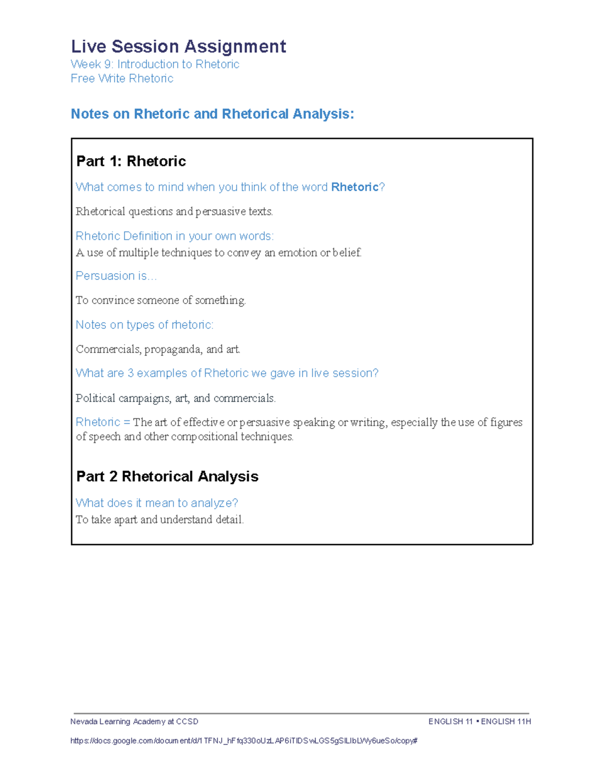 Copy of Live Session Rhetoric Assignment Week 6, 2024 - Week 9 ...