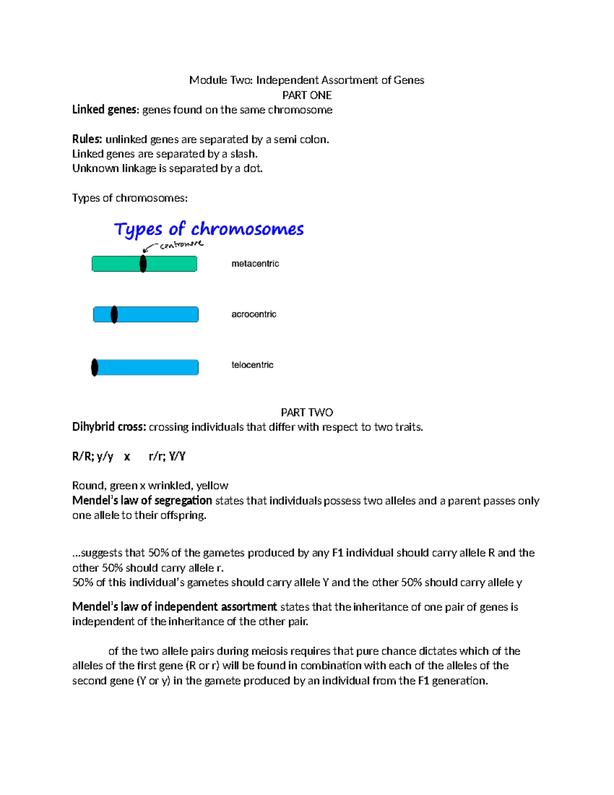 Module 2 Summary Notes Module Two Independent Assortment Of Genes