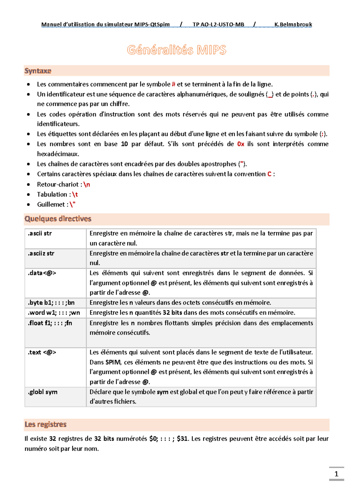 Manuel MIPS Qt Spim - Summary operating systeme - Les commentaires commencent par le symbole ...