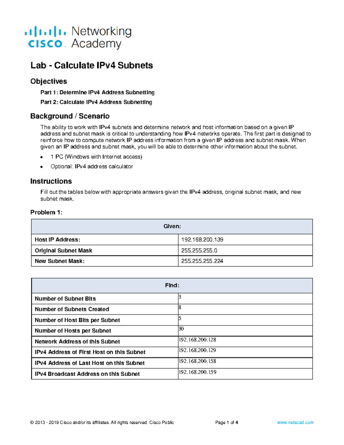 Flores Zack Cpe 202 Act2 Calculate Ipv4 Subnets Objectives Part 1 Determine Ipv4 Address