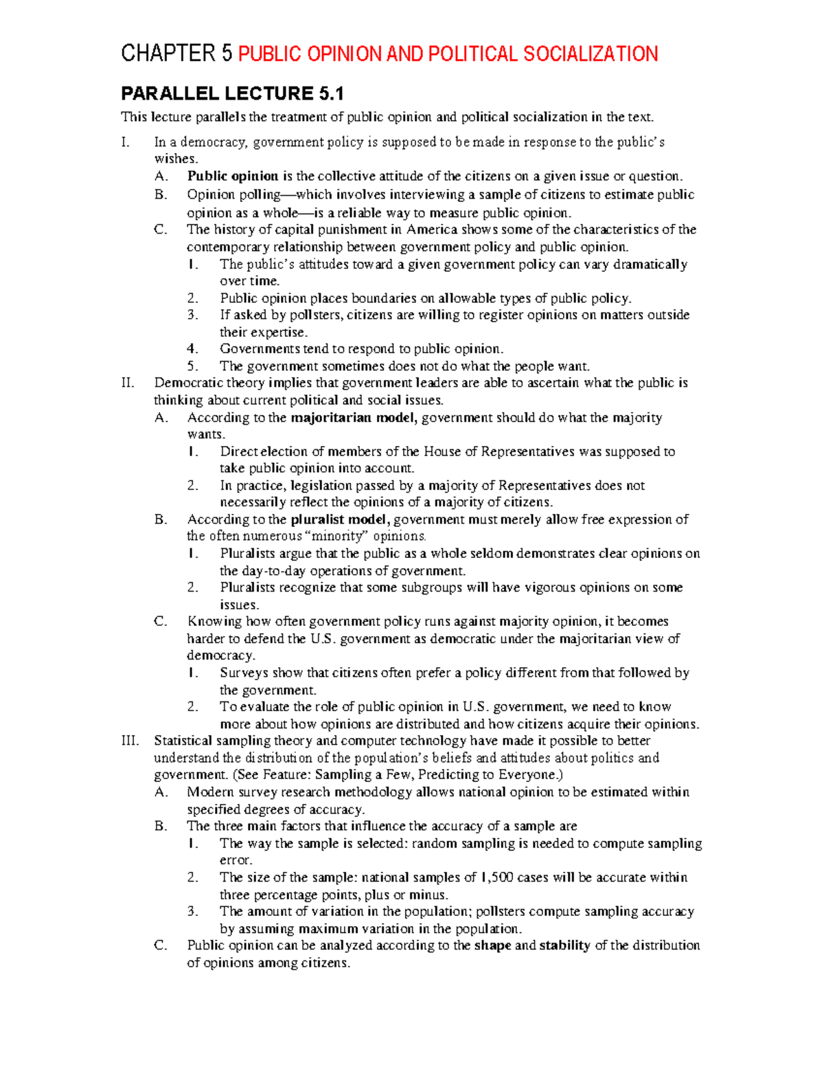 Ch05 Public Opinion and Political Socialization - CHAPTER 5 PUBLIC ...