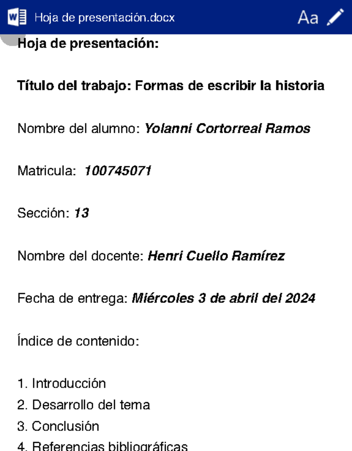 Hoja de presentación.docx - Microsoft Word Online - Letras 011-12 - Hoja de presentación: Título ...