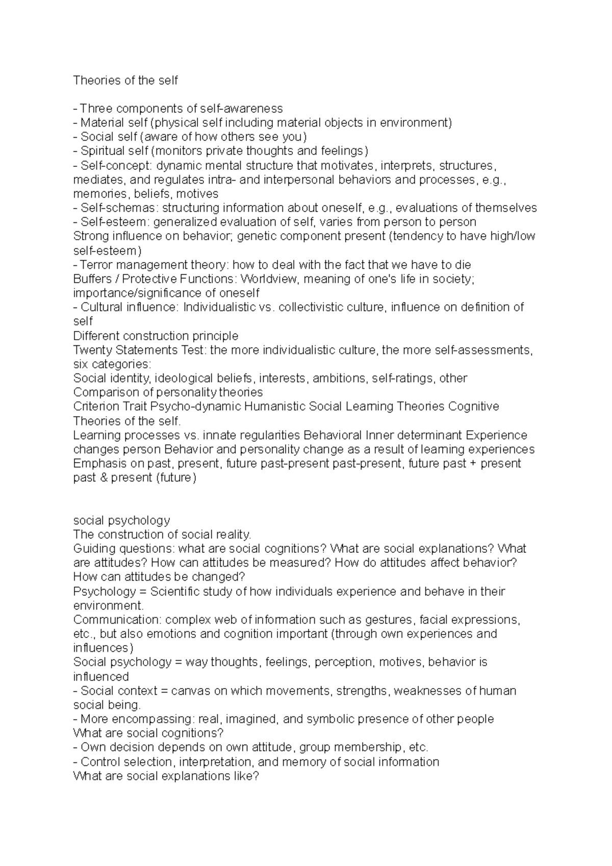 Theories of the self - Psycho - Theories of the self Three components ...