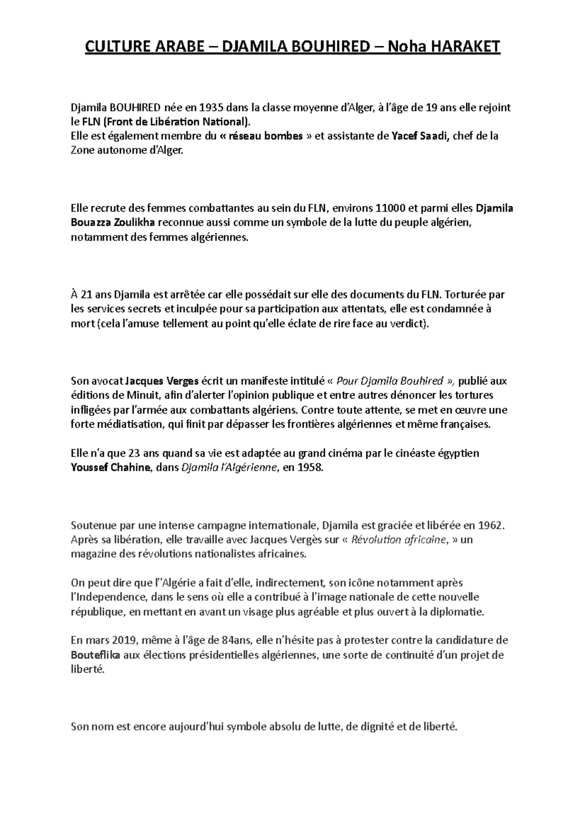 Djamila Bouhired - CULTURE ARABE – DJAMILA BOUHIRED – Noha HARAKET Djamila BOUHIRED née en 1935 ...