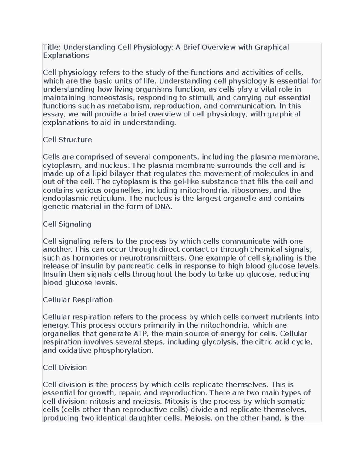 Understanding Cell Physiology - A Brief Overview with Graphical ...