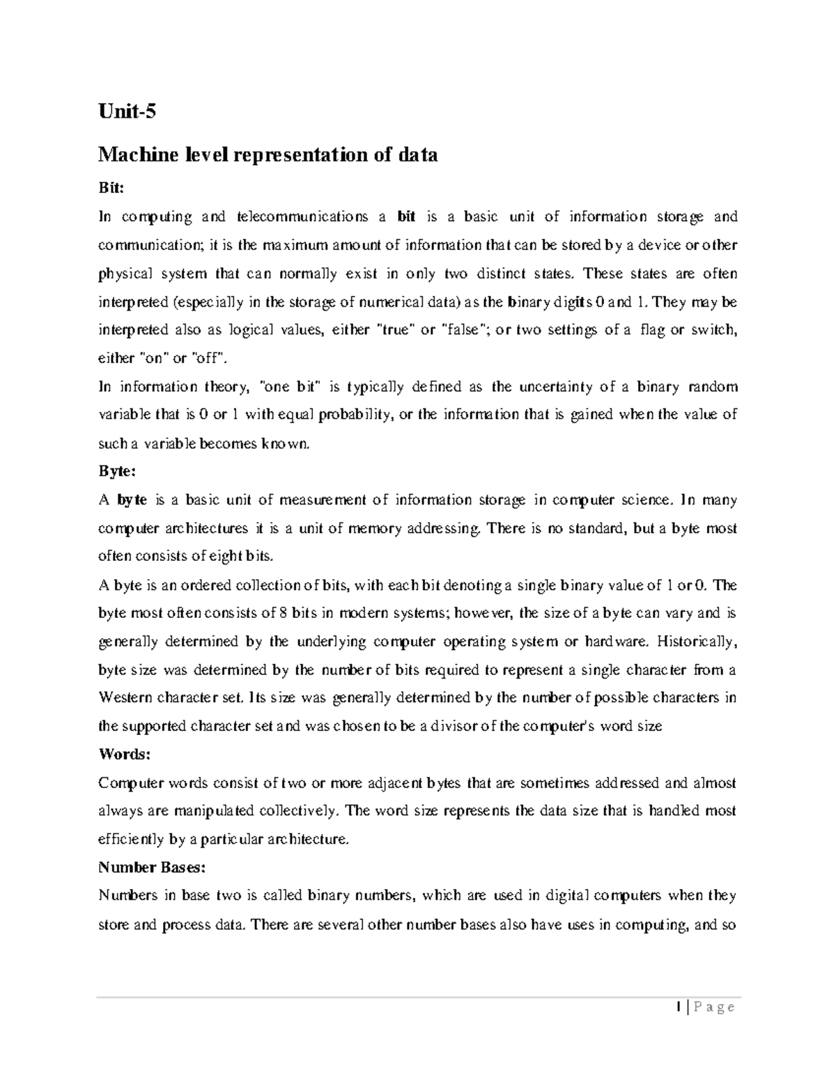 UNIT5 - Lecture notes 3 - Unit-5 Machine level representation of data ...