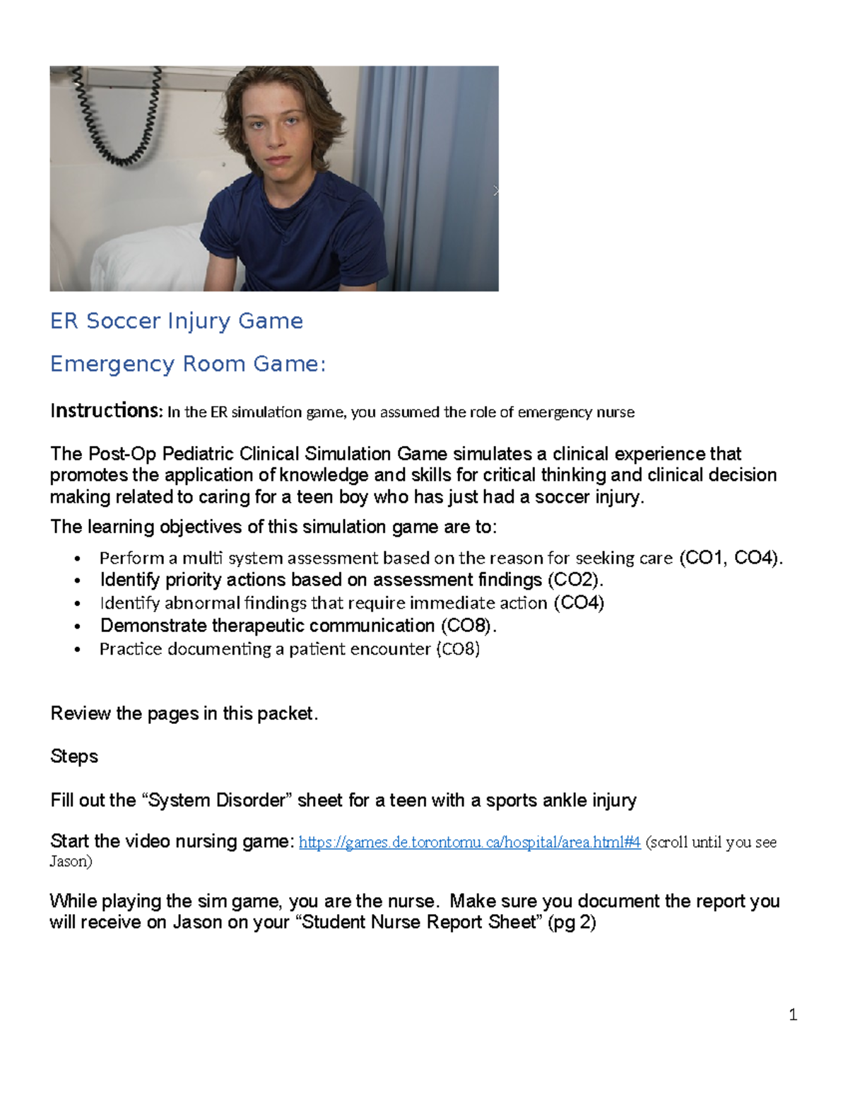 3Jason soccor injury ER Game packet for student faculty with Self Debrief - ER Soccer Injury ...