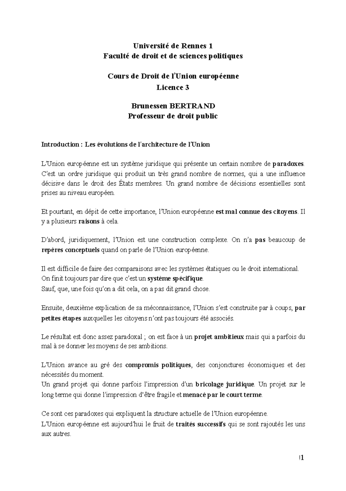 SJUE Complet - Cours de L3 - Université de Rennes 1 Faculté de droit et ...