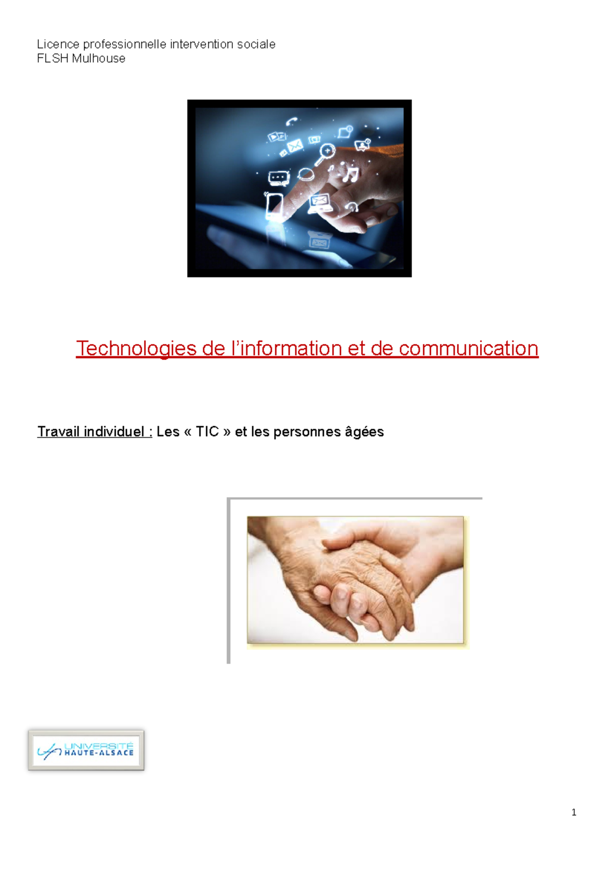 TIC travail individuel - Licence professionnelle intervention sociale FLSH Mulhouse Technologies ...
