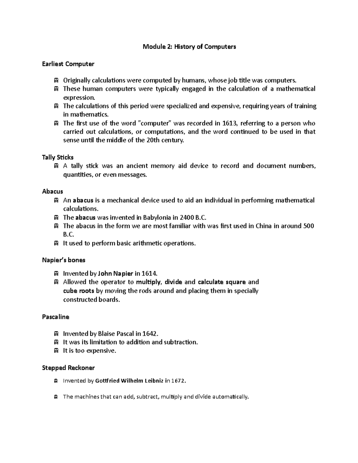 Module 2 History of Computers - Module 2: History of Computers Earliest Computer Originally ...