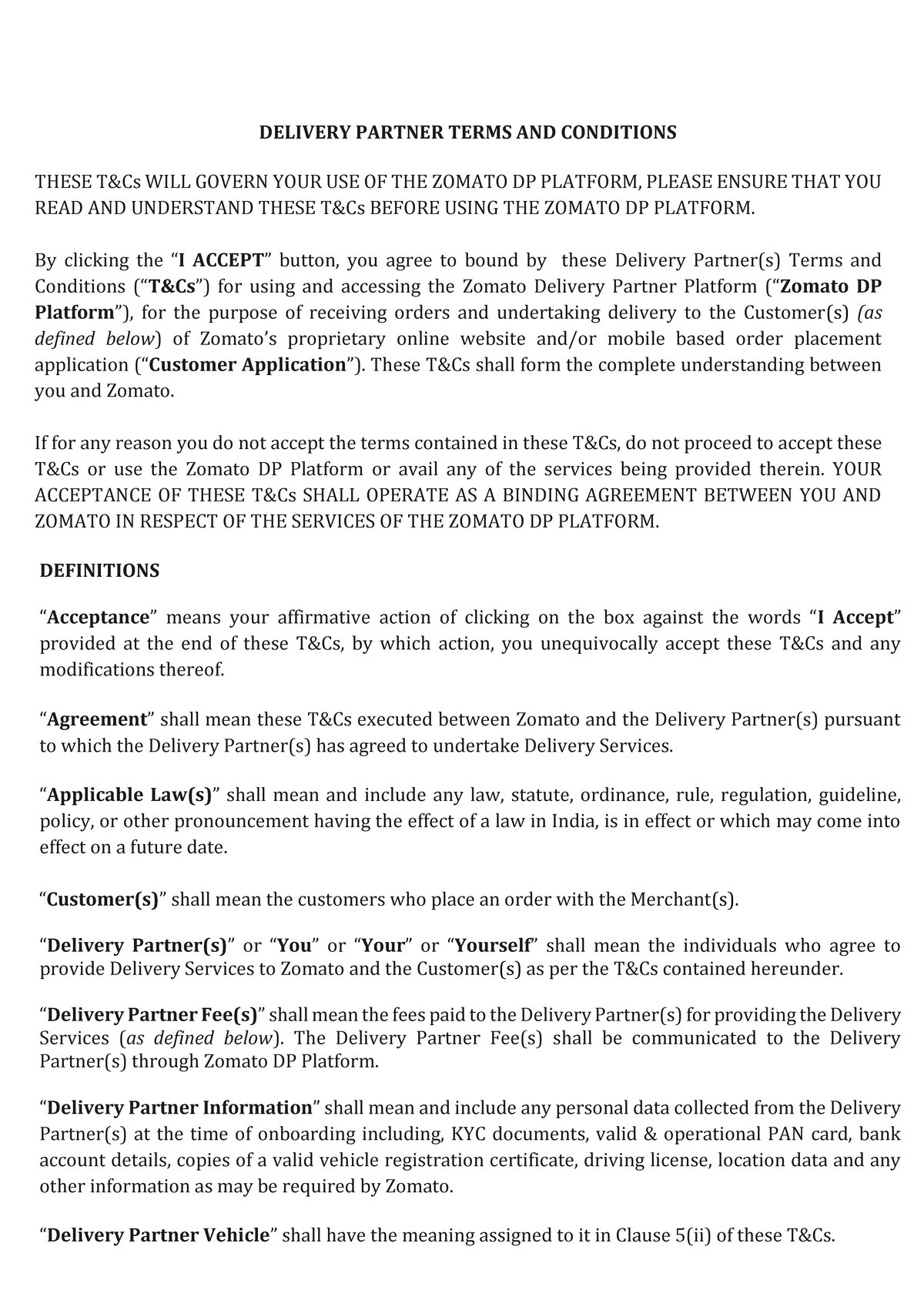 English agreement - DELIVERY PARTNER TERMS AND CONDITIONS THESE T&Cs ...