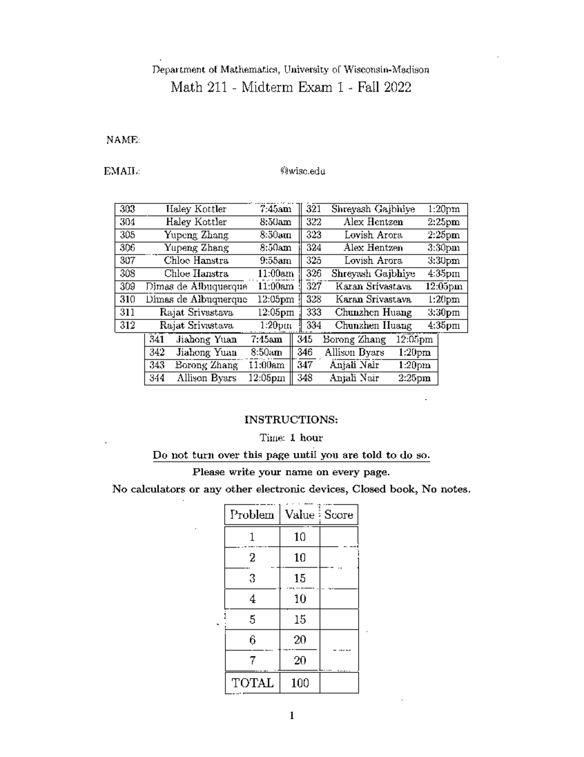 2022 Math 211 - Unknown - Fall Midterm Exam 1 - MATH 211 - Studocu