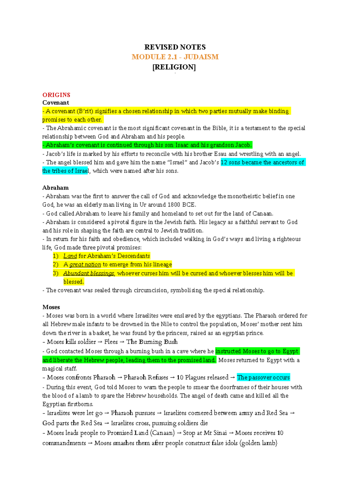 Judaism Revised Notes [Religion] - REVISED NOTES MODULE 2 - JUDAISM ...