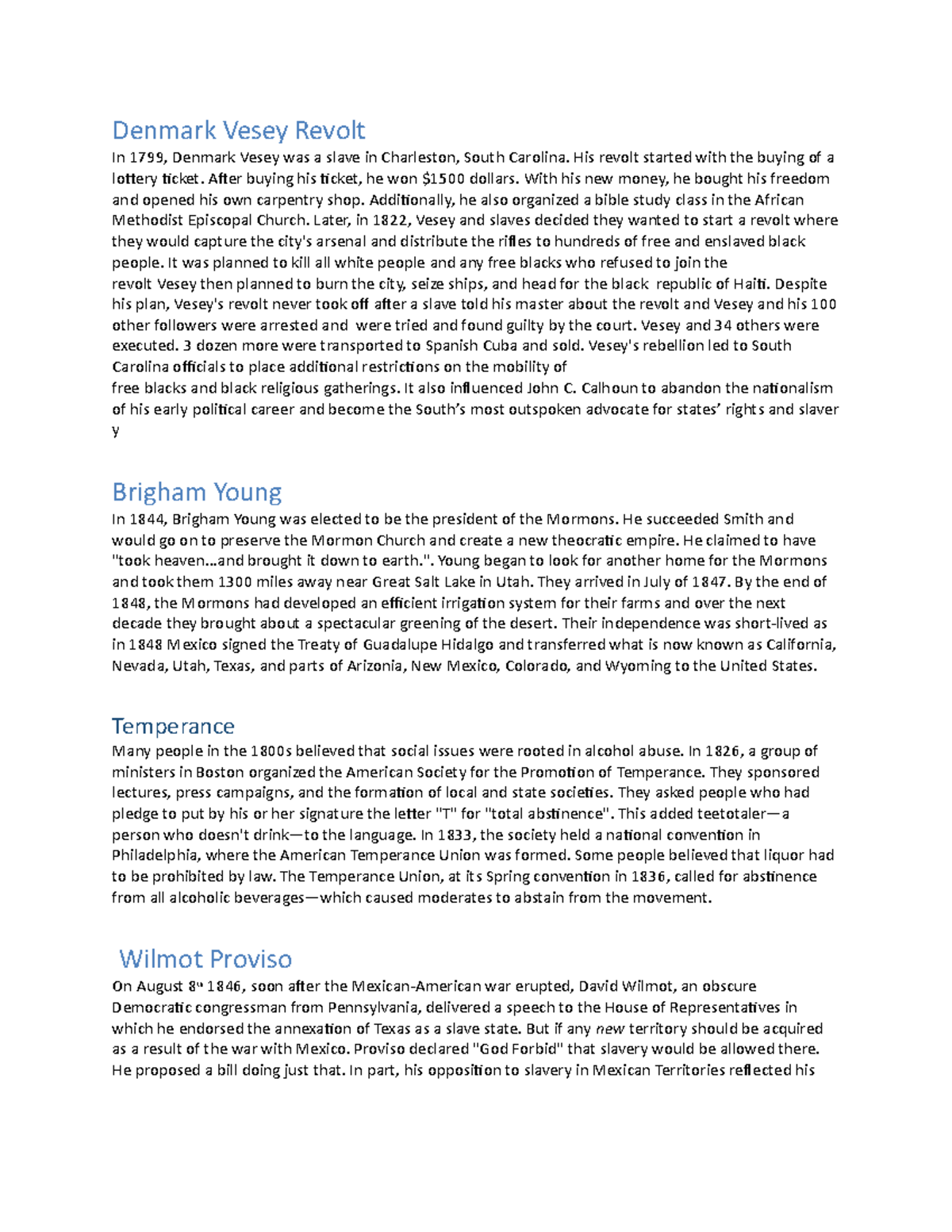 Exam 3 written section study guide - Denmark Vesey Revolt In 1799 ...