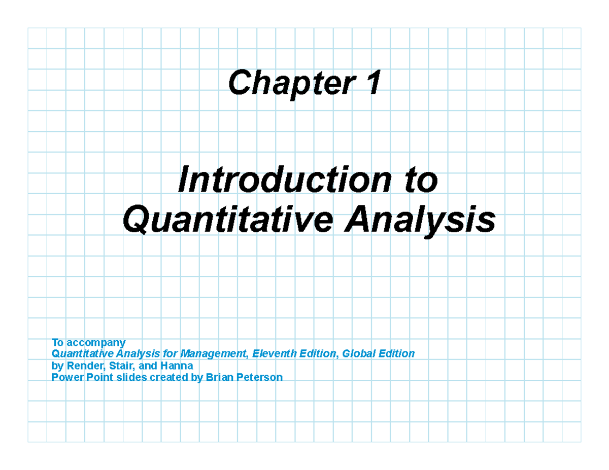 Introduction to Quantitative Analysis - Chapter 1 To accompany ...