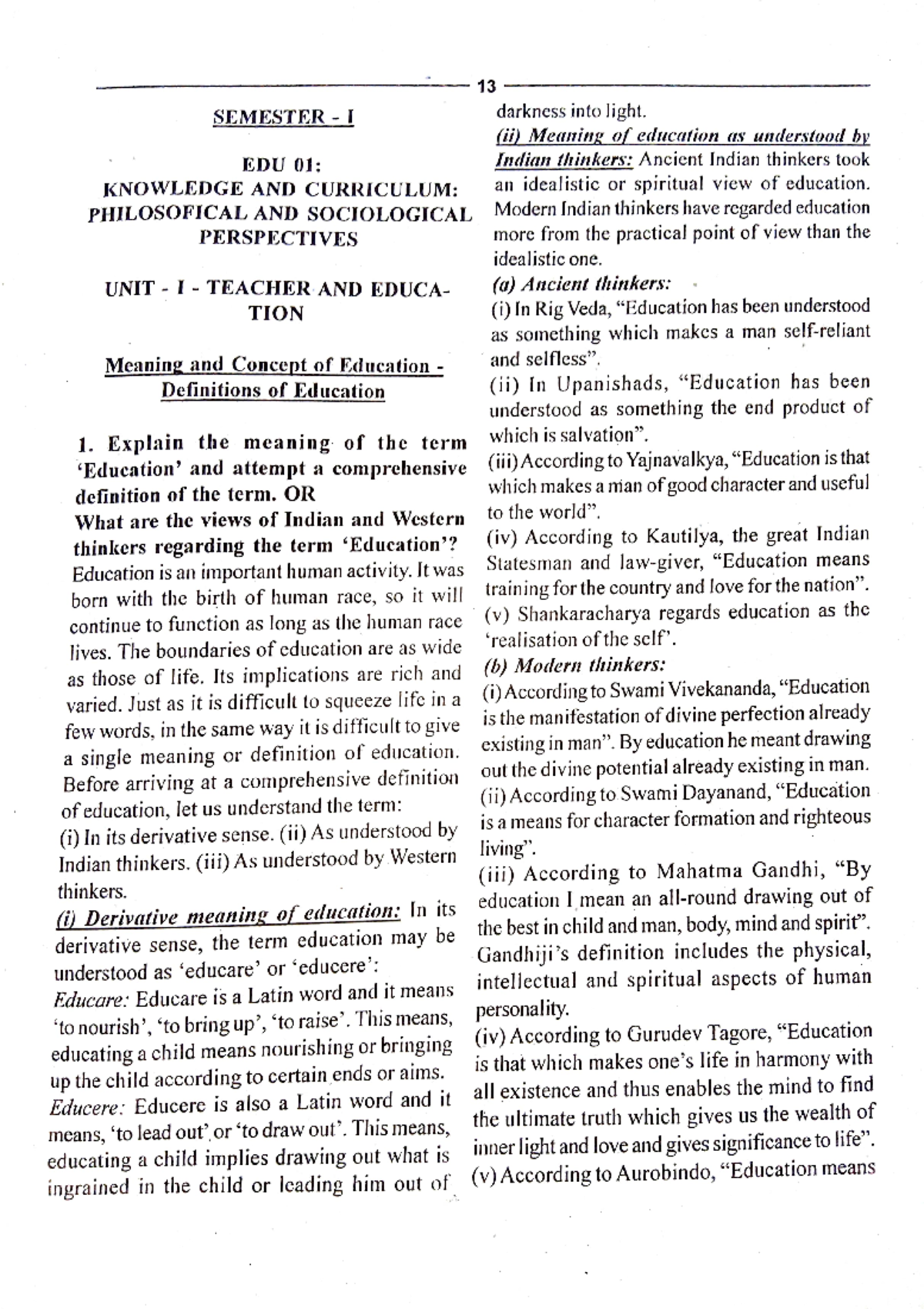 Philosophy 1 - Notes - ####### SEMESTER - I EDU 01: KNOWLEDGE AND ...