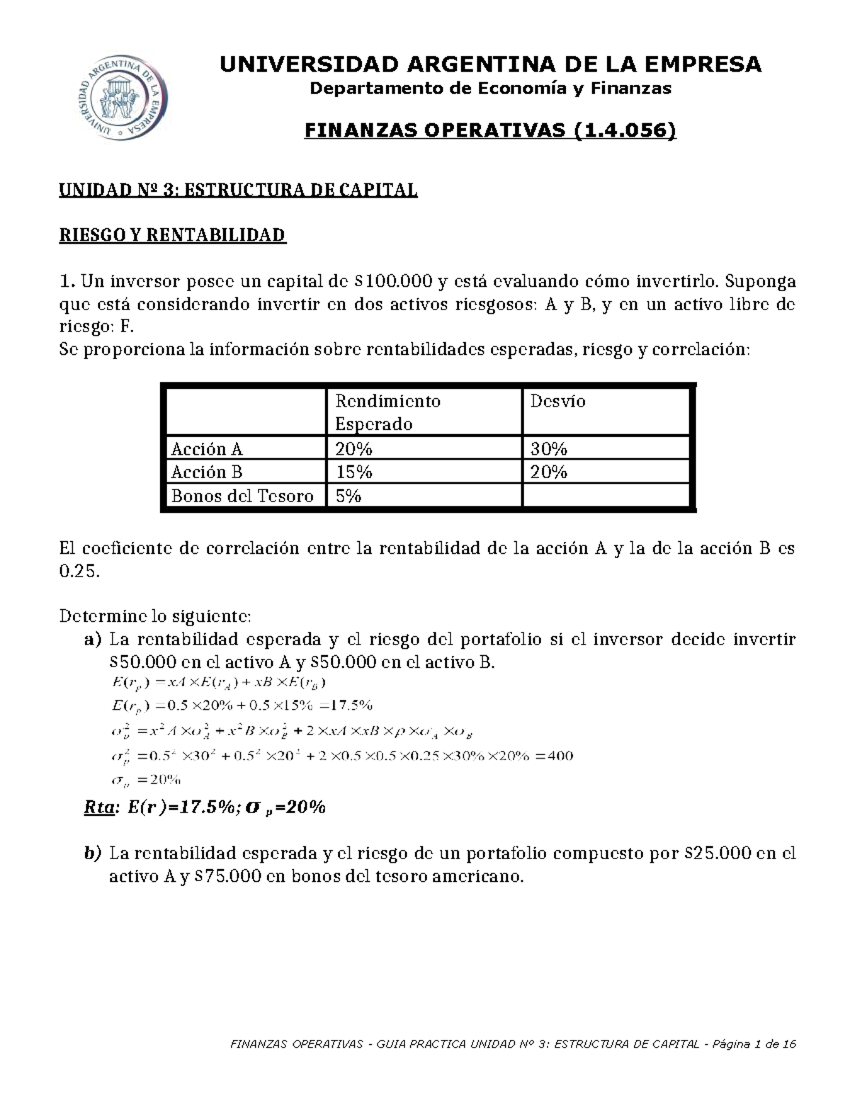 Finanzas Operativas - Práctica Unidad Nº 3 Resuelta- Estructura de ...