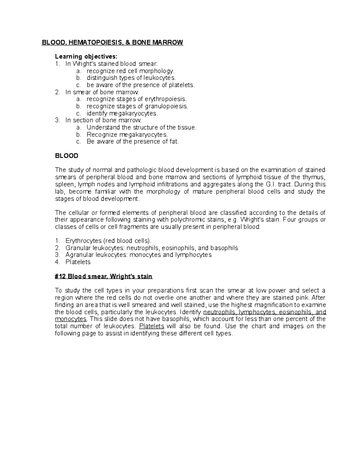 Blood - For biology students - BLOOD, HEMATOPOIESIS, & BONE MARROW ...