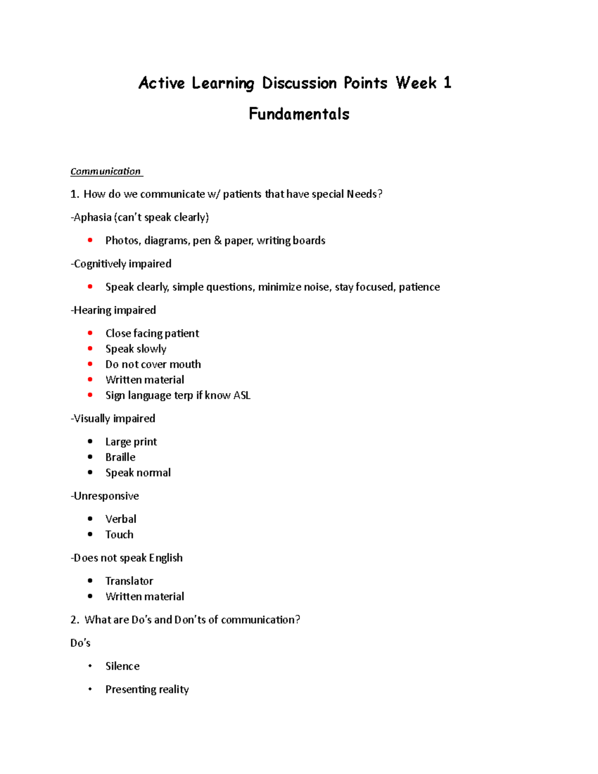 Week 1 - Week 1 - Active Learning Discussion Points Week 1 Fundamentals ...