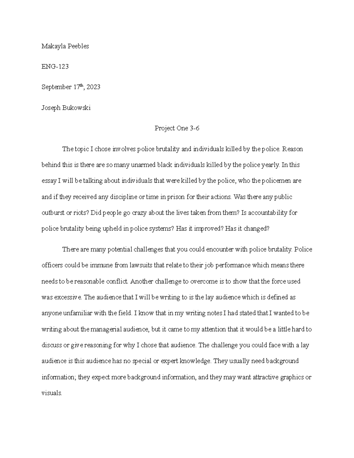 3-6 Project One ENG-123 - Makayla Peebles ENG- September 17th, 2023 ...