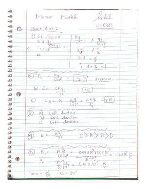 Work Sheet 1 - PHY 156 - Studocu