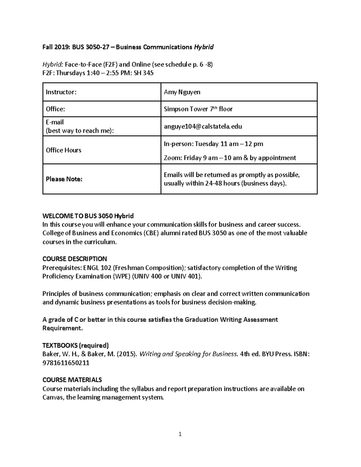 BUS 3050-27 Hybrid Thursday Syllabus Fall 2019 - Nguyen rev 10 - Warning: TT: undefined function ...