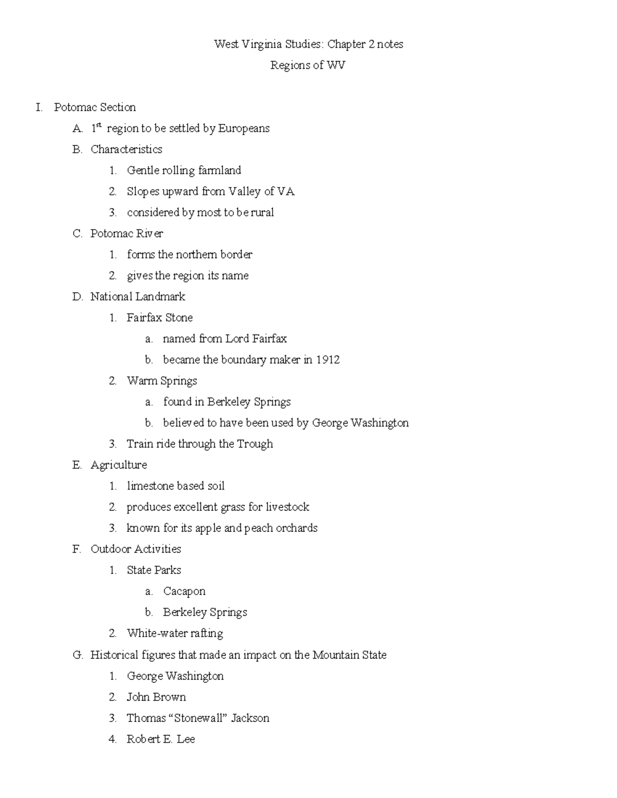 WV notes ch - West Virginia Studies: Chapter 2 notes Regions of WV I ...