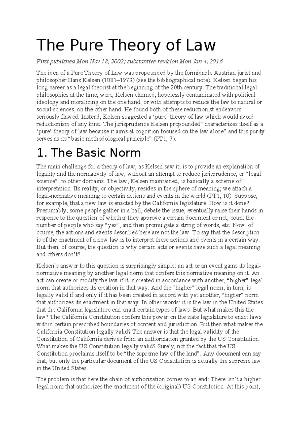 The Pure Theory of Law - Lecture notes - The Pure Theory of Law First ...