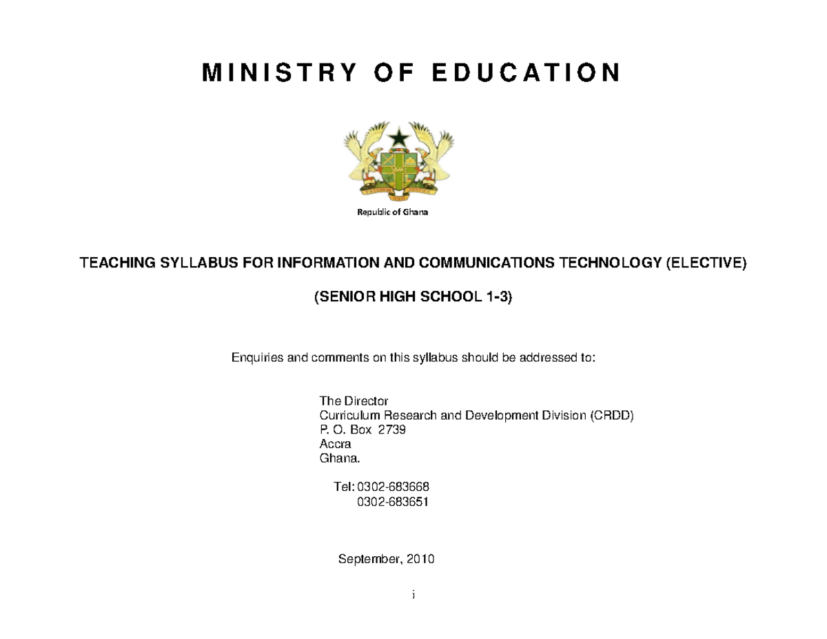 Ict-elective-full - i M I N I S T R Y O F E D U C A T I O N TEACHING ...