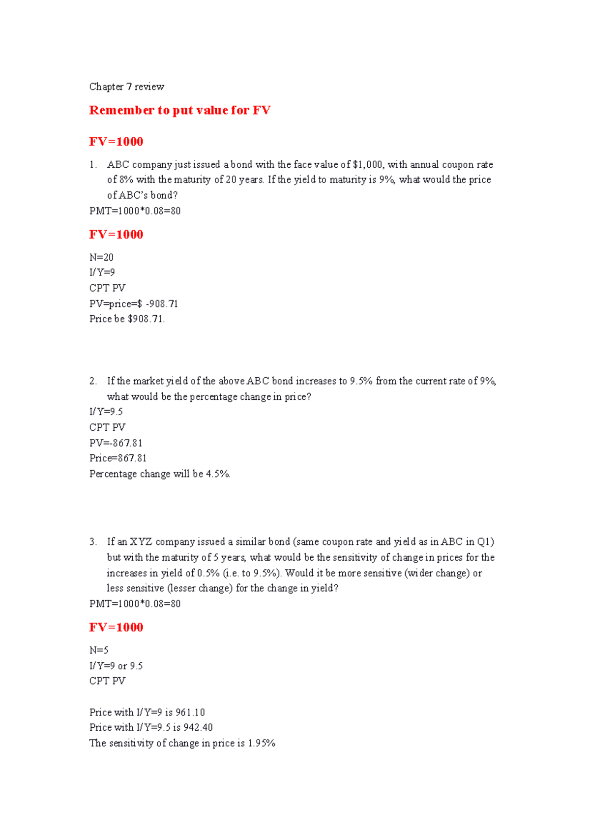 Chapter 7 review - Chapter 7 review Remember to put value for FV FV ...