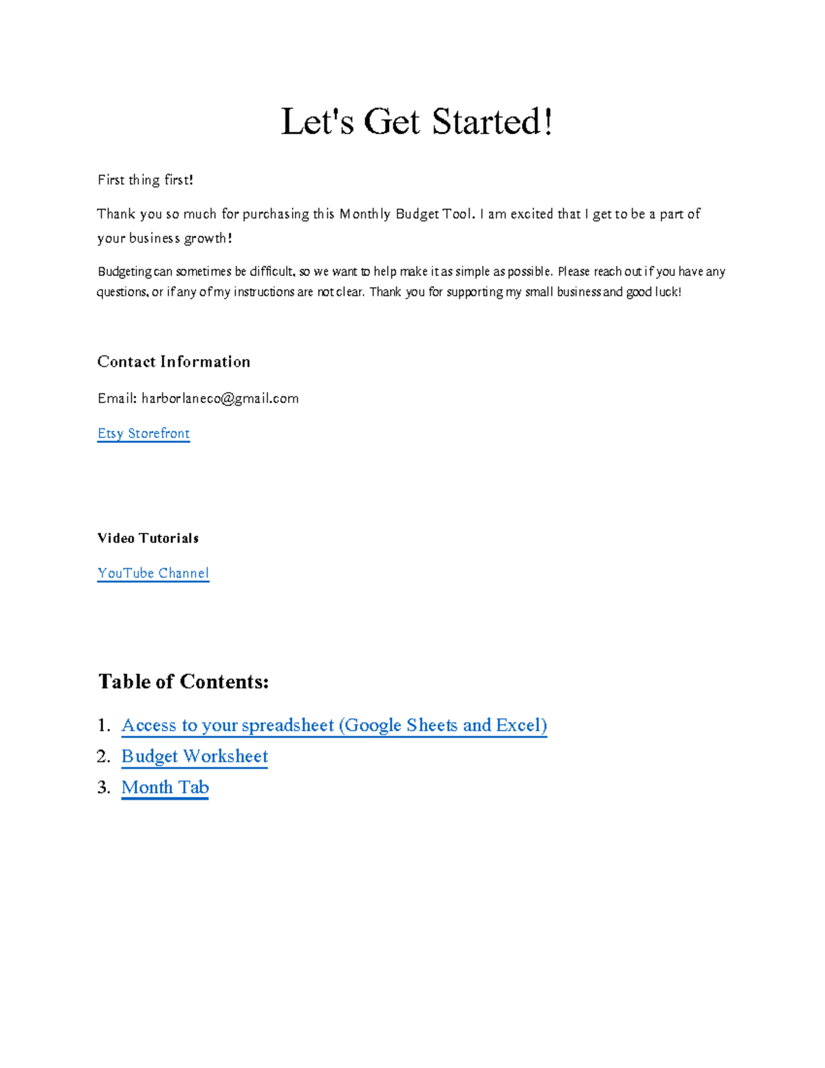 Monthly Budget Instructions - Let's Get Started! ####### First thing ...