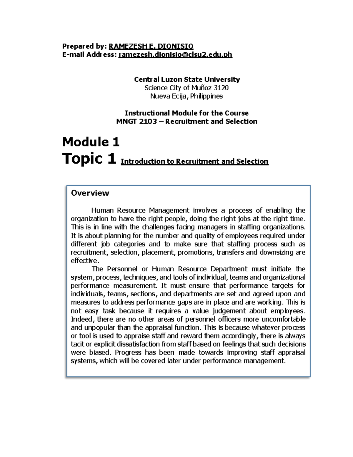 First TERM Modules 3 Topics - Prepared by: RAMEZESH E. DIONISIO E-mail ...