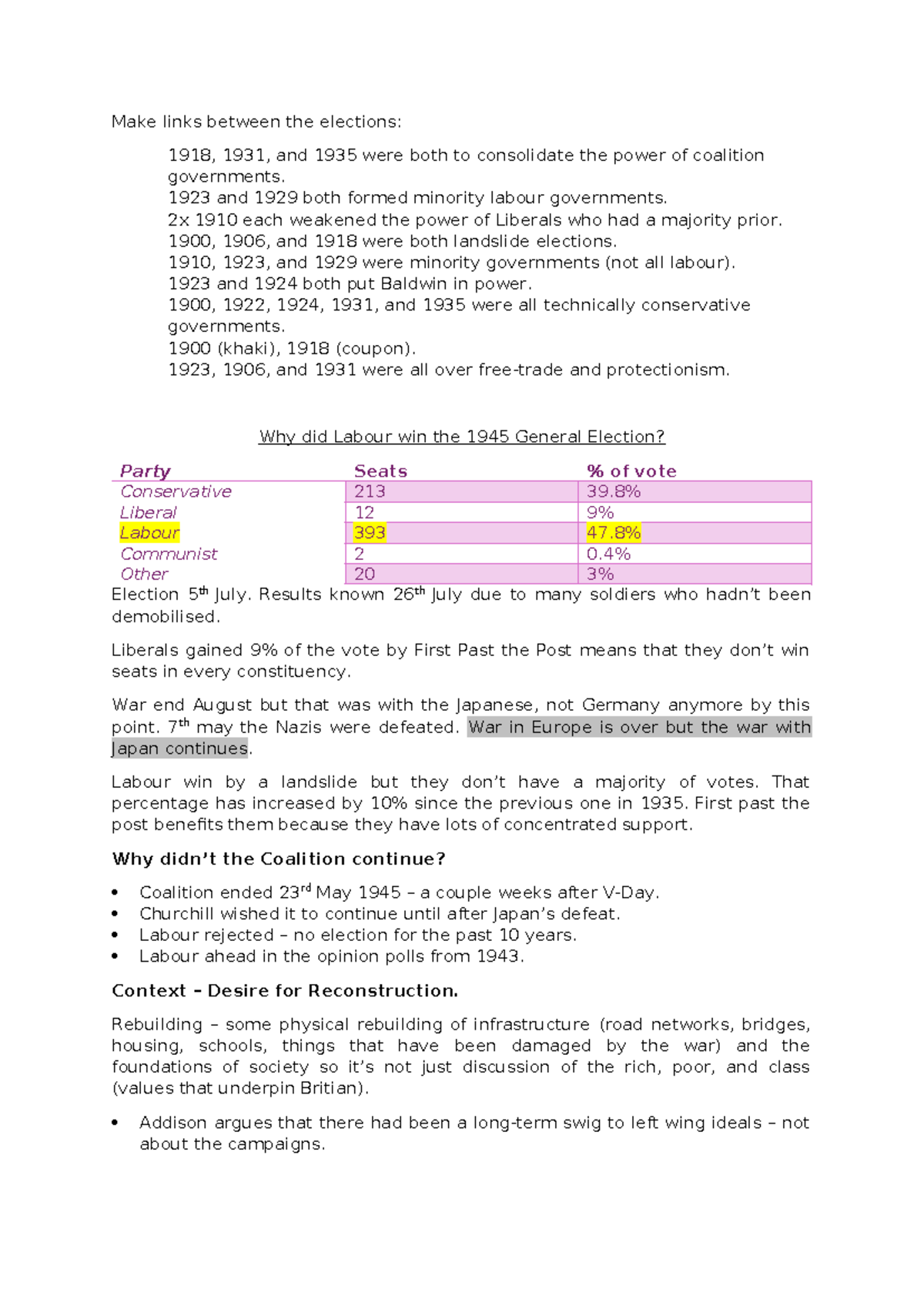 Why did Labour win the 1945 General Election - Make links between the ...