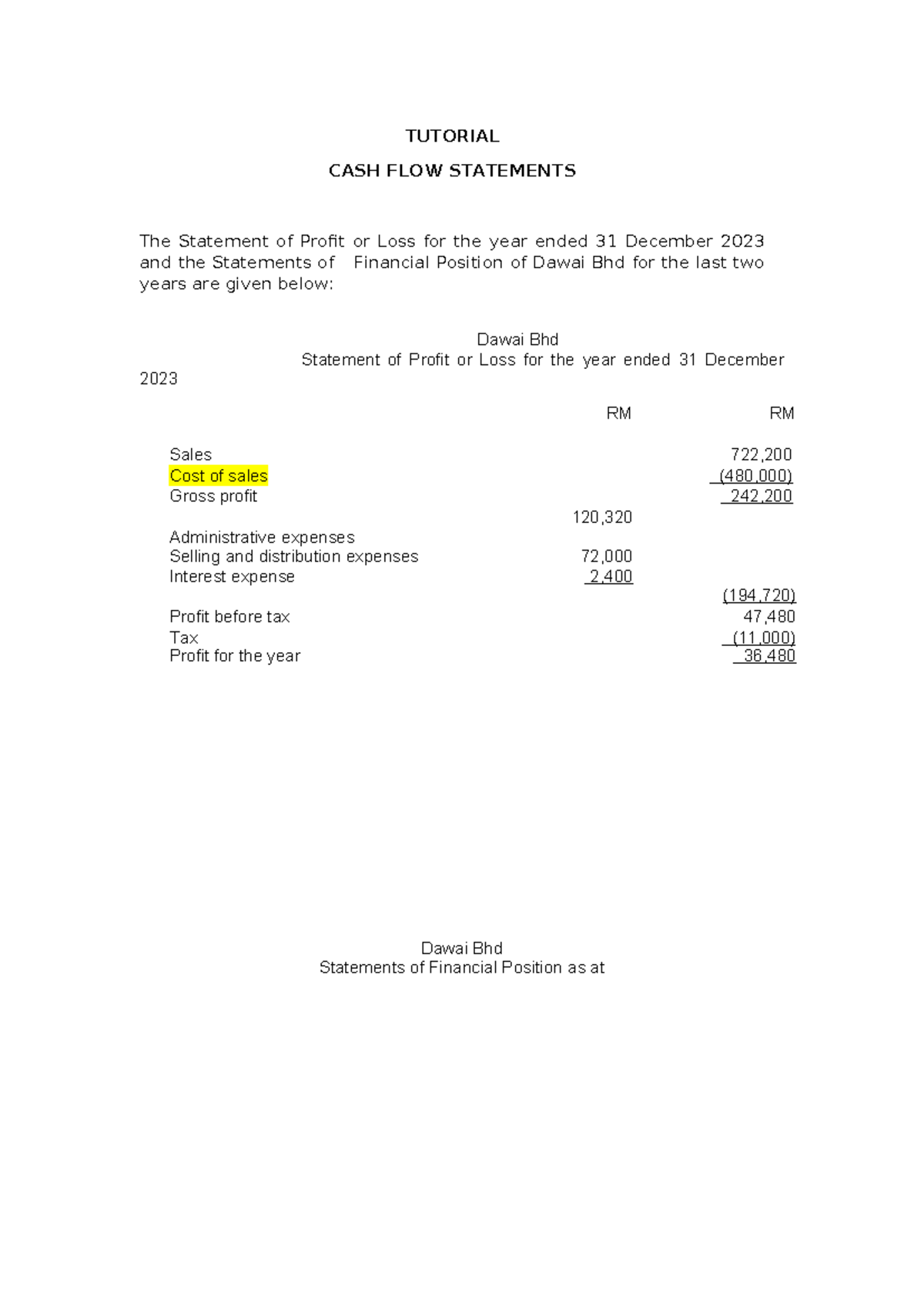 Tutorial. CASH Flows WITH Answer docx - TUTORIAL CASH FLOW STATEMENTS ...