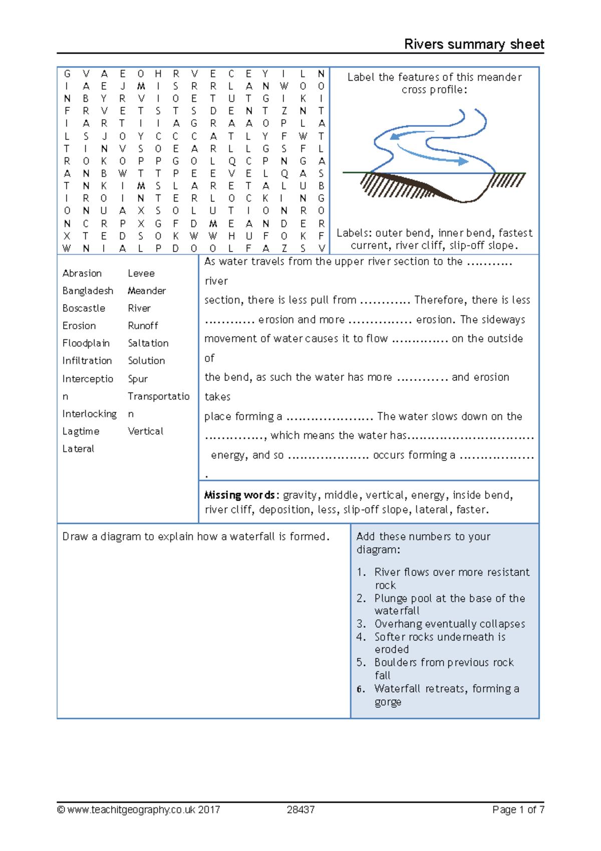 Revision Booklet Rivers - G V A E O H R V E C E Y I L N Label the ...