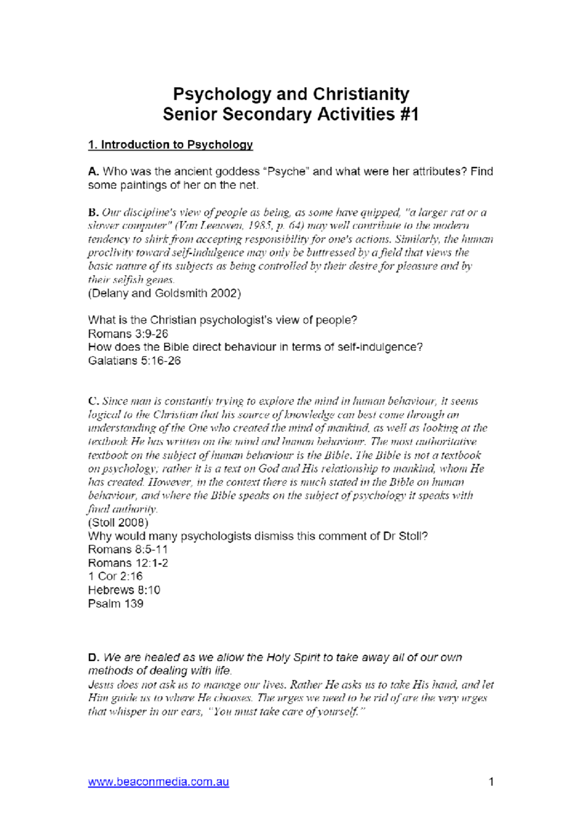 Psychology and Christianity 1 - PSYC 520 - Studocu