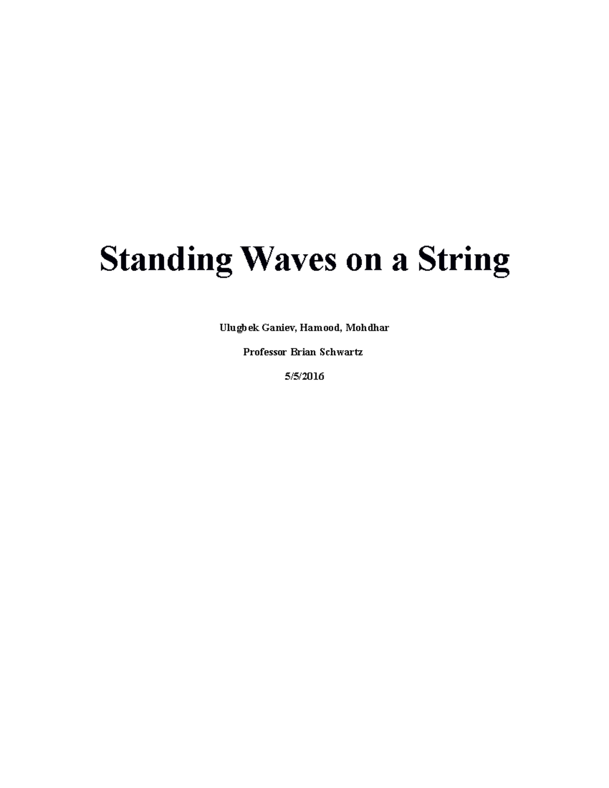 Physics Lab Standing Waves on a String - Standing Waves on a String ...