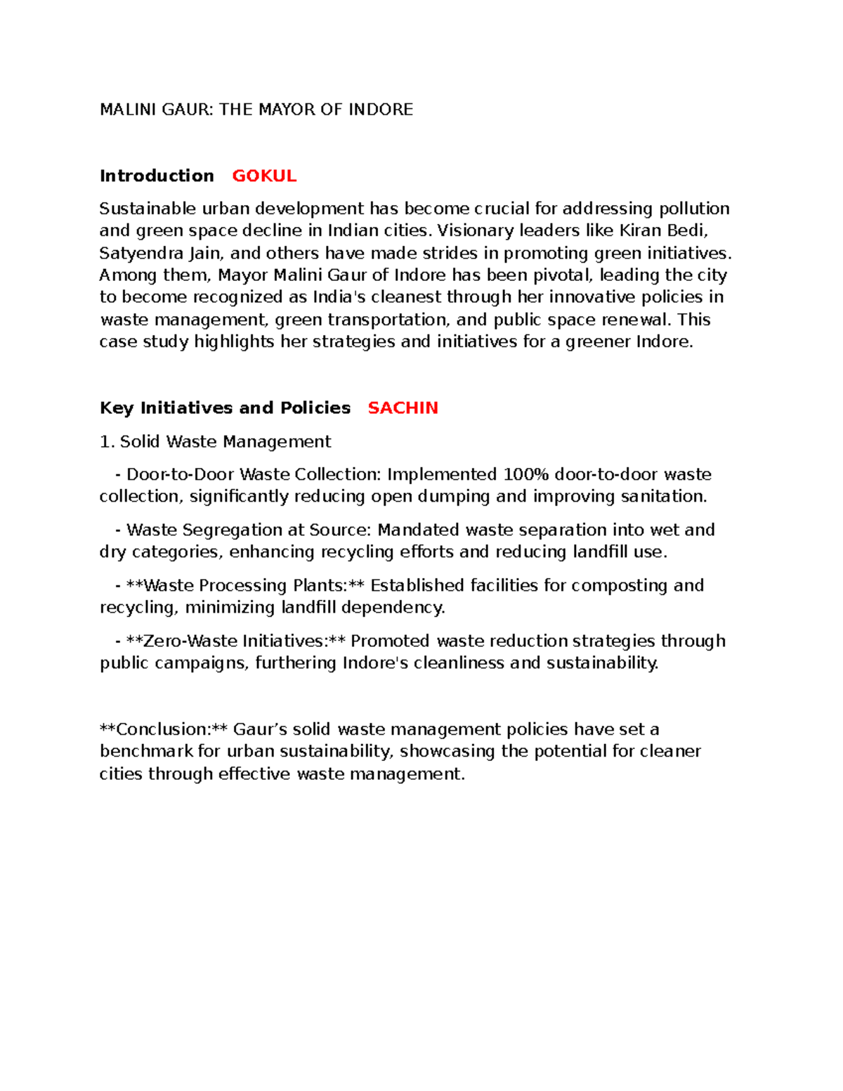 COI Short Script - good notes - MALINI GAUR: THE MAYOR OF INDORE ...