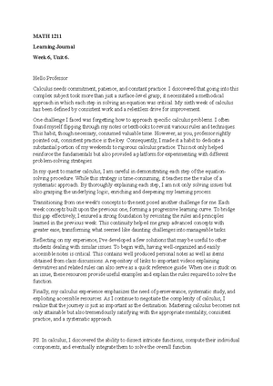 MATH 1302 Written Assignment Unit 4 - Week 4, Unit 4. Recursion and Solutions of Recurrence ...