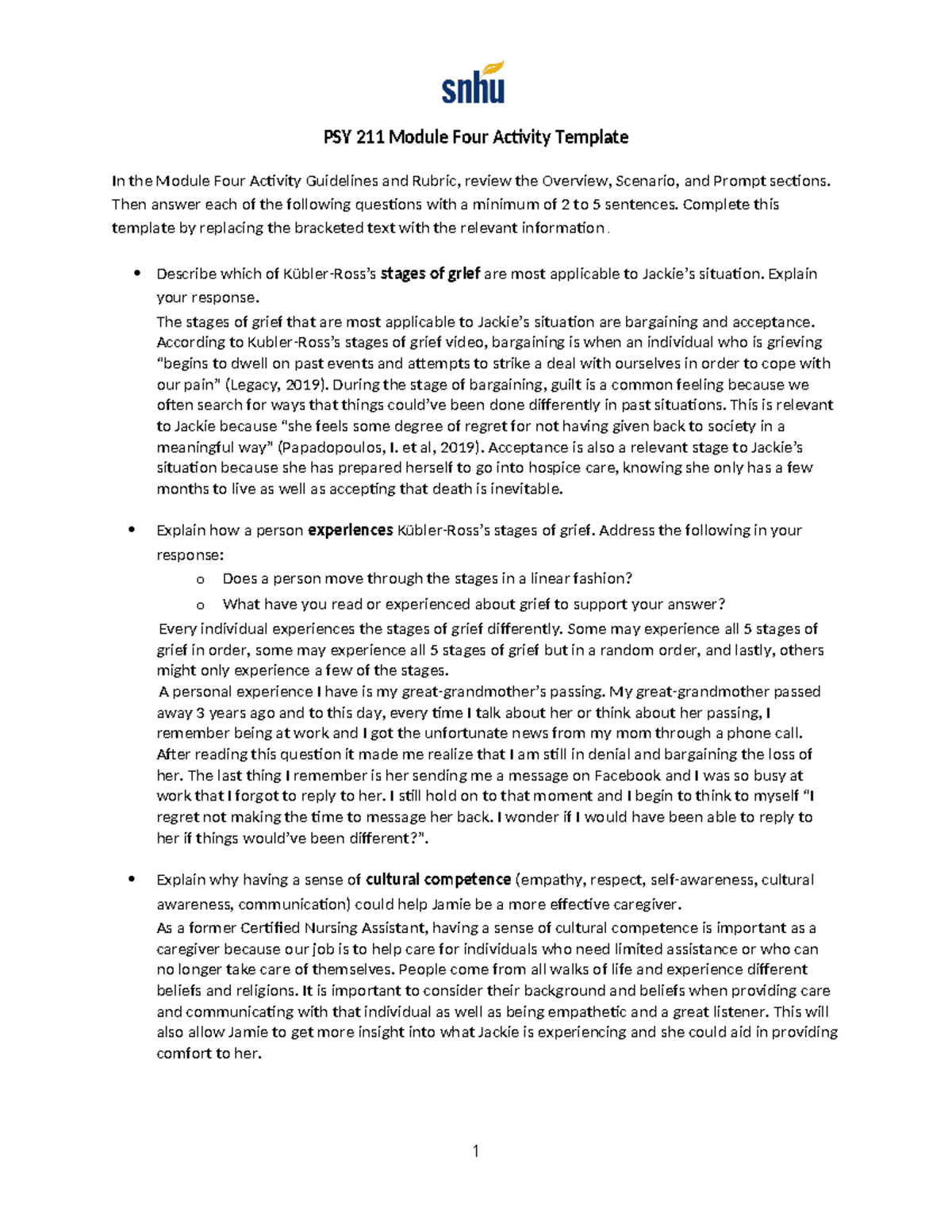 PSY 211 Mod. 4 template - Psy 211 Assignments - PSY 211 Module Four ...