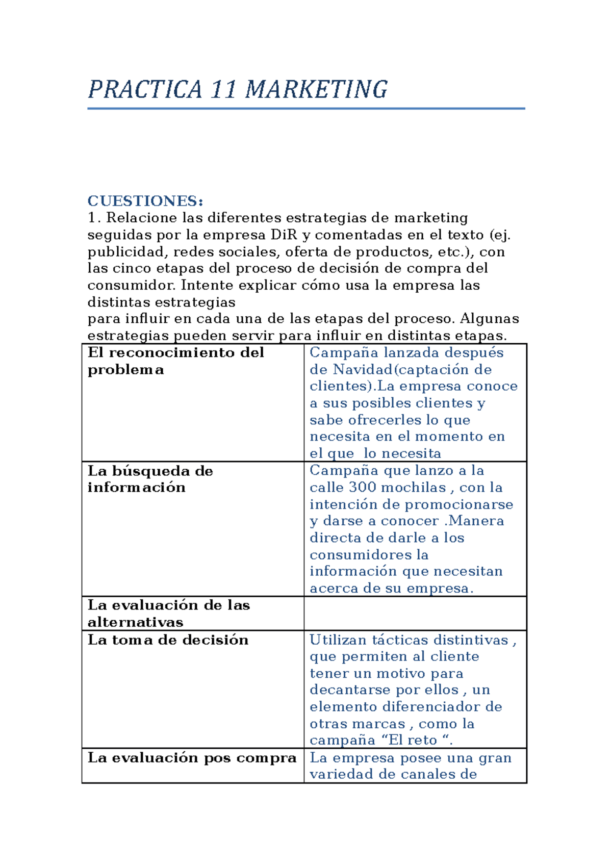 Práctica 11 - Marketing - PRACTICA 11 MARKETING CUESTIONES: Relacione ...
