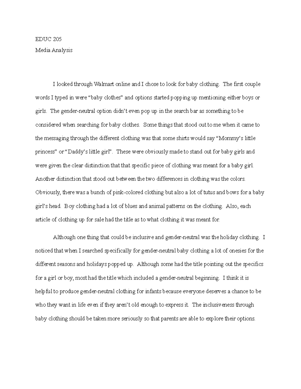 EDUC 206- Media Analysis - EDUC 205 Media Analysis I looked through ...