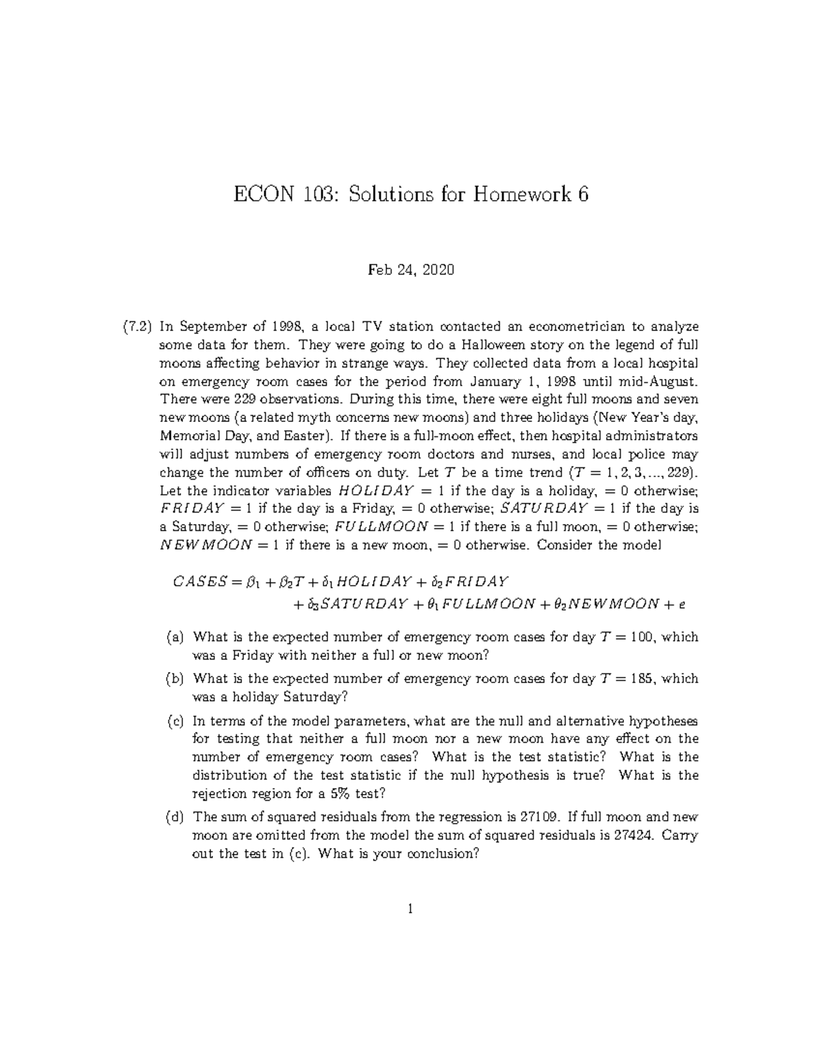 ECON 103: Solutions for Homework 6 - Studocu