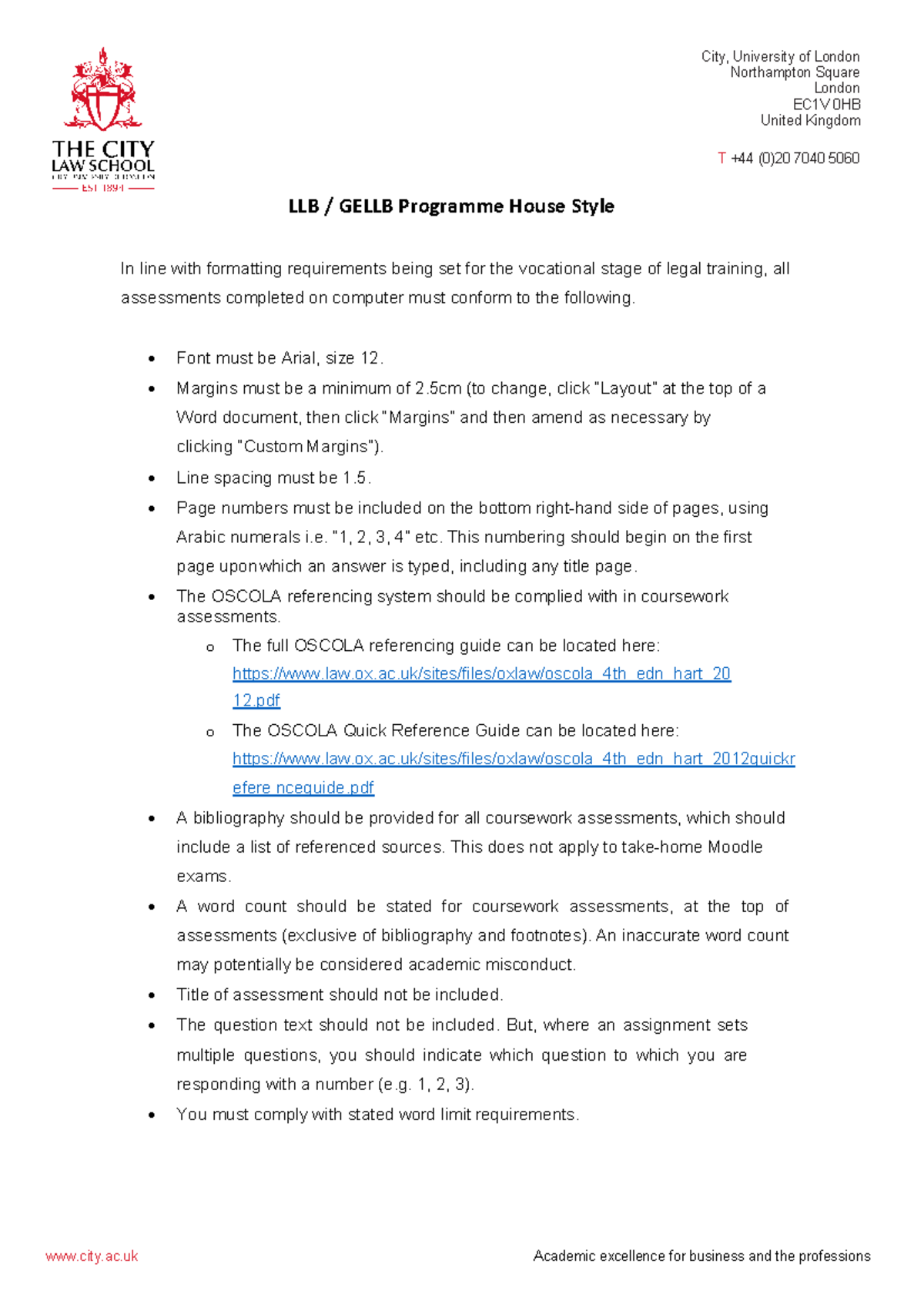 Format of essay - CLS LLB: Gellb House Style - City, University of ...