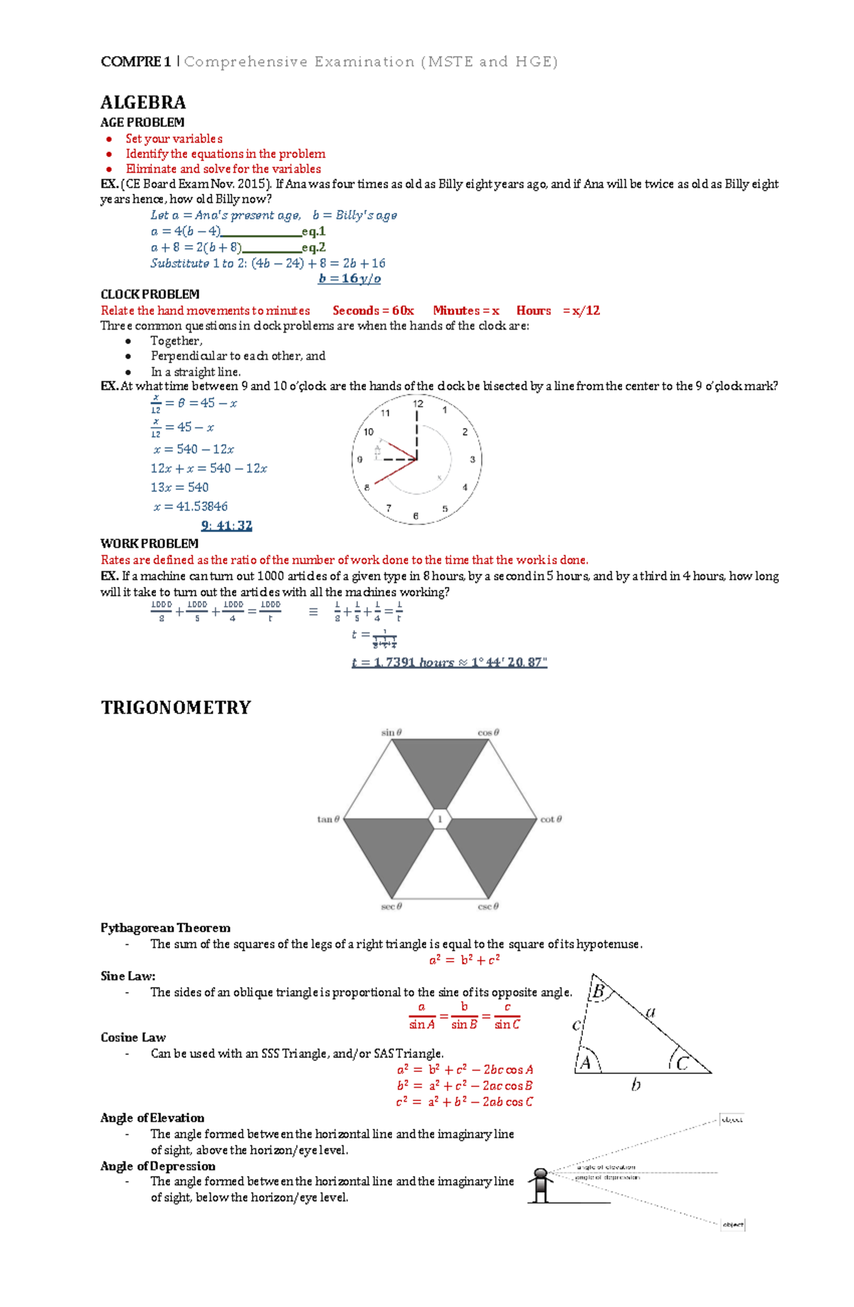 Module 1 Compre 1 - COMPRE 1 |Comprehensive Examination ( MSTE and HGE) ALGEBRA AGE PROBLEM Set ...