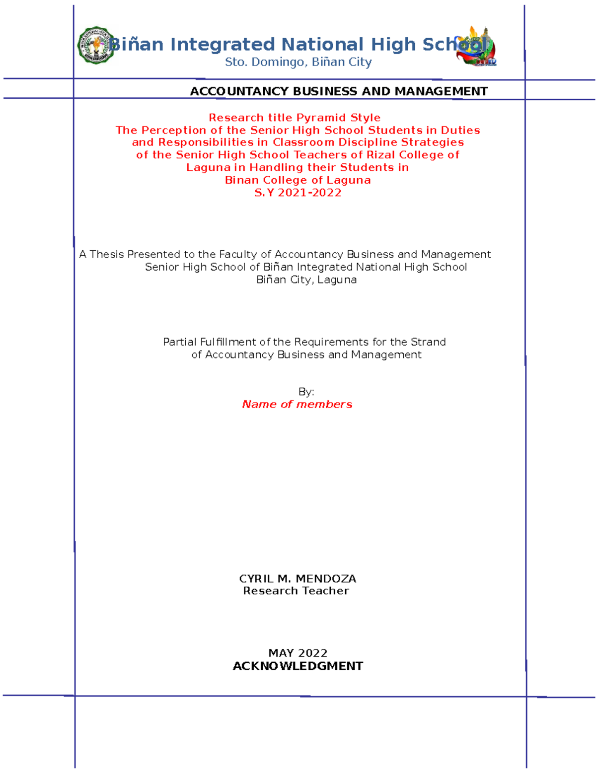 ABM - Reseacrh- Template Chapters-1-5 - Sto. Domingo, Biñan City ...