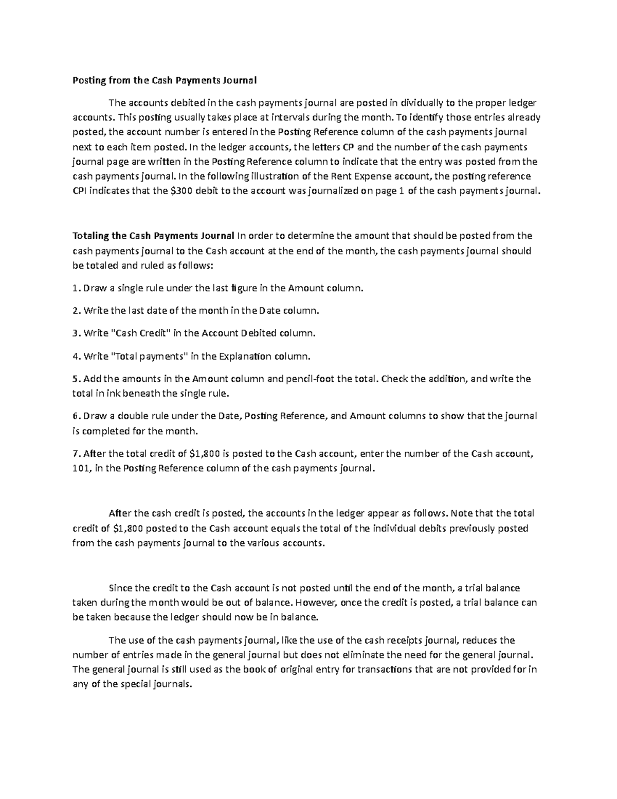 Posting from the Cash Payments Journal - This posting usually takes ...