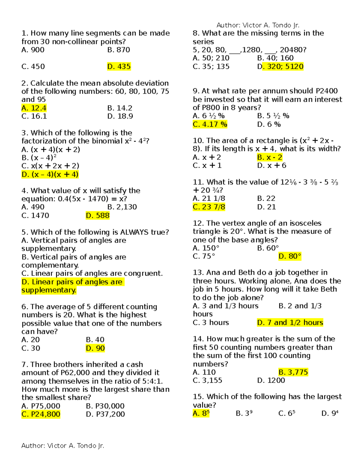 250 MMR Answers - Math reviewer - How many line segments can be made ...