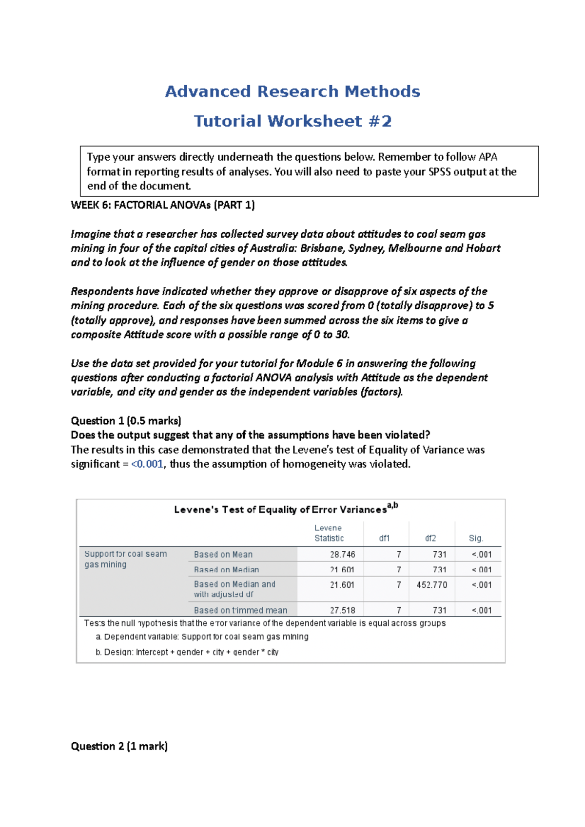 Worksheet 2 - week 2 - Advanced Research Methods Tutorial Worksheet ...