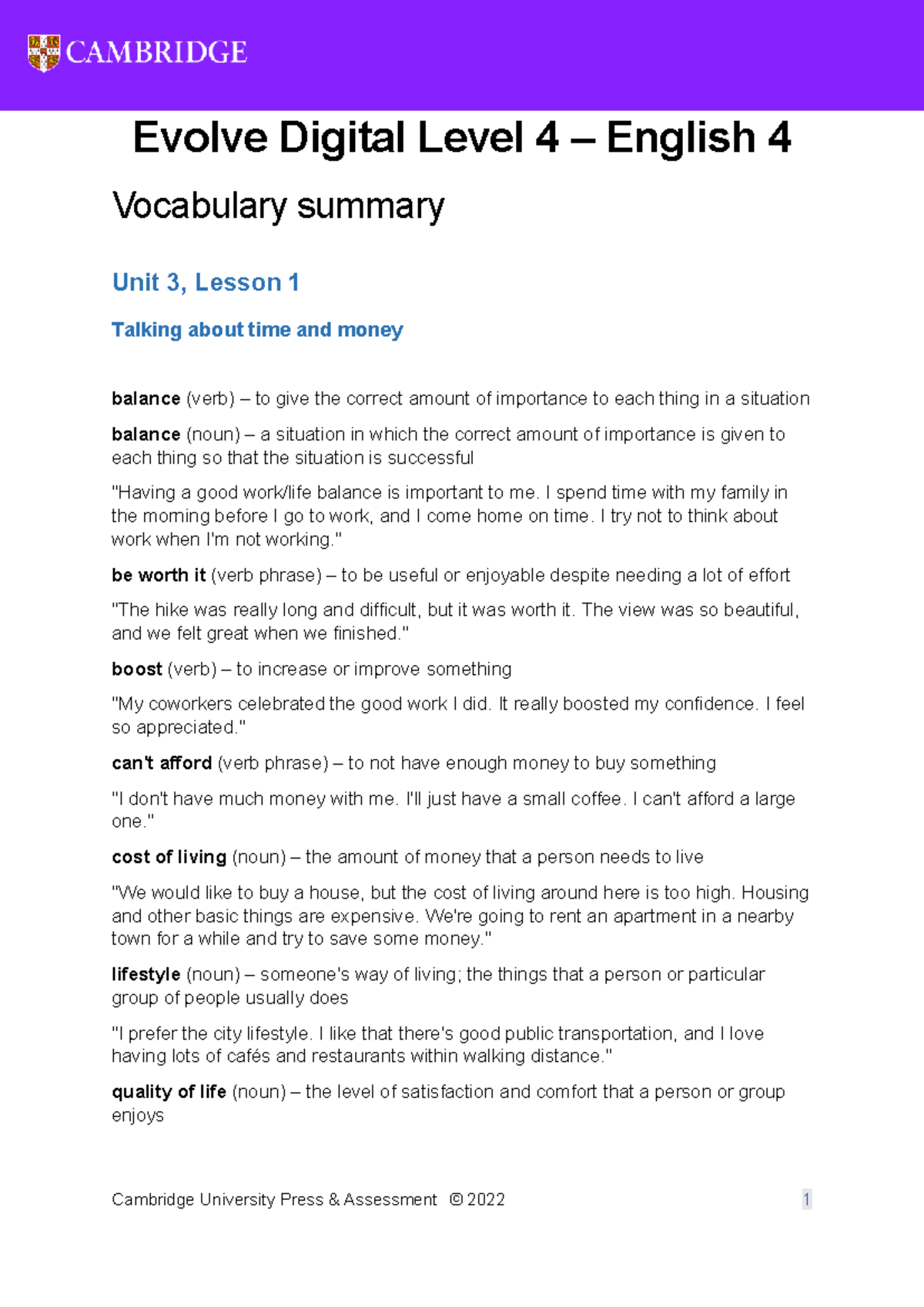 Unit 3 - E4 - Vocabulary - textos practicos de ingles basico 4 - Evolve Digital Level 4 ...